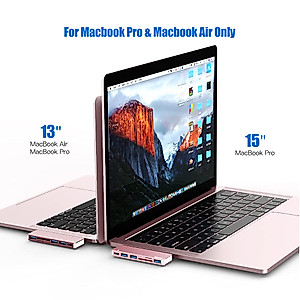 RayCue USB C Hub Adapter for MacBook Pro/Air M1 M2 M3 2023-2016, 6 in-1 USB-C Accessories Compatible with MacBook Pro 13″ and 15″ with 3 USB 3.0 Ports, TF/SD Card Reader, USB-C Power Delivery (Pink)