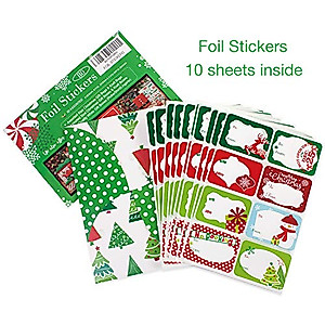 80-Count Foil Christmas Tags Sticker，8 Jumbo Designs - Xmas to from Christmas Sticker Name Tags Write On Labels - Holiday Present Labels