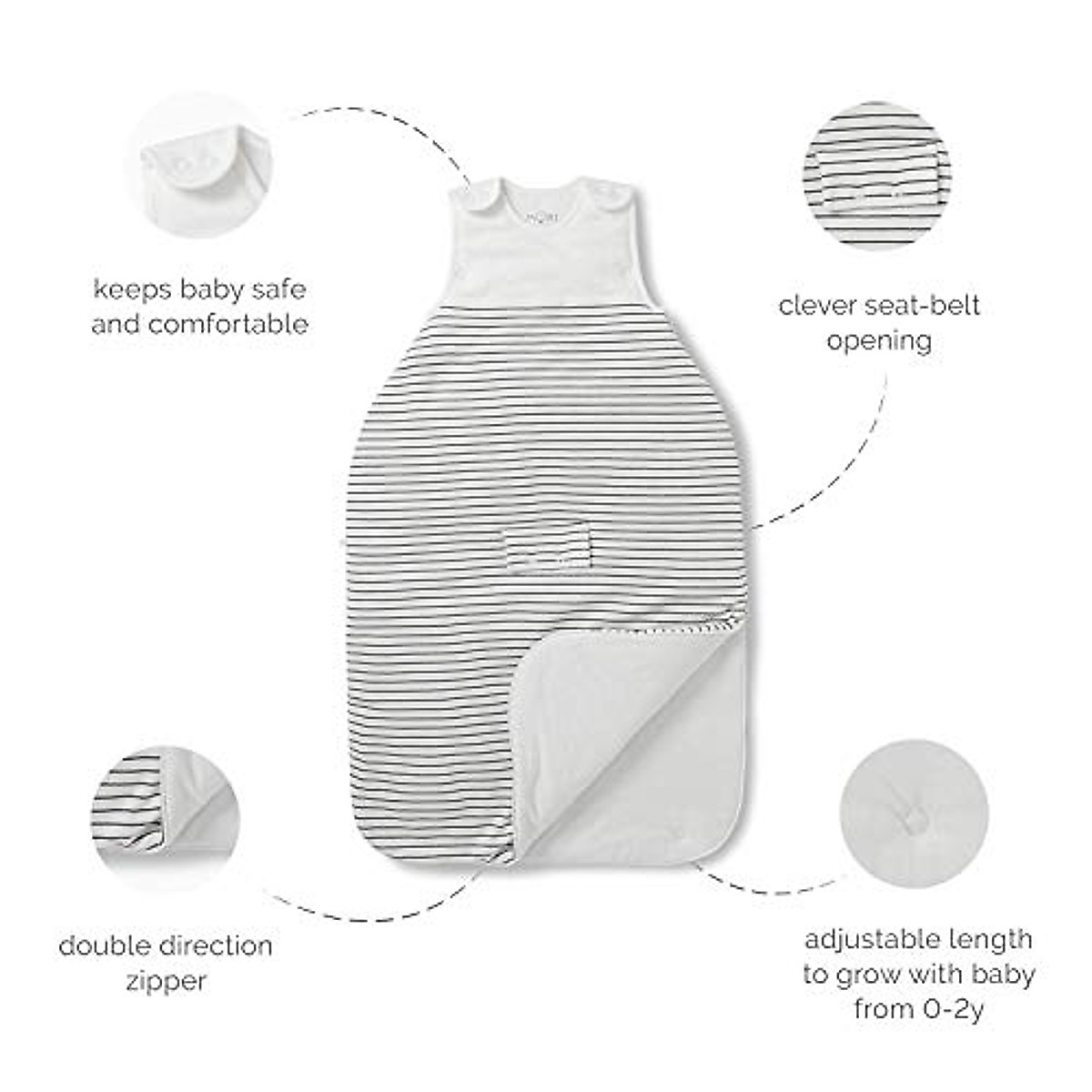 MORI Baby Wearable Blanket in Blue Stripe for Newborn to 2 Years - Breathable 2.5 TOG Sleep Sack with Double Direction Zip