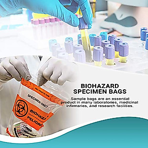 APQ Biohazard Specimen Bags 6 x 9, Orange and Black 3-Wall Biohazard Bags 100 Pack, Clear 2 Mil Bio Hazard Bags, Waterproof Plastic Zipper Bags with “Pull Apart to Tear” Line and Document Pouch