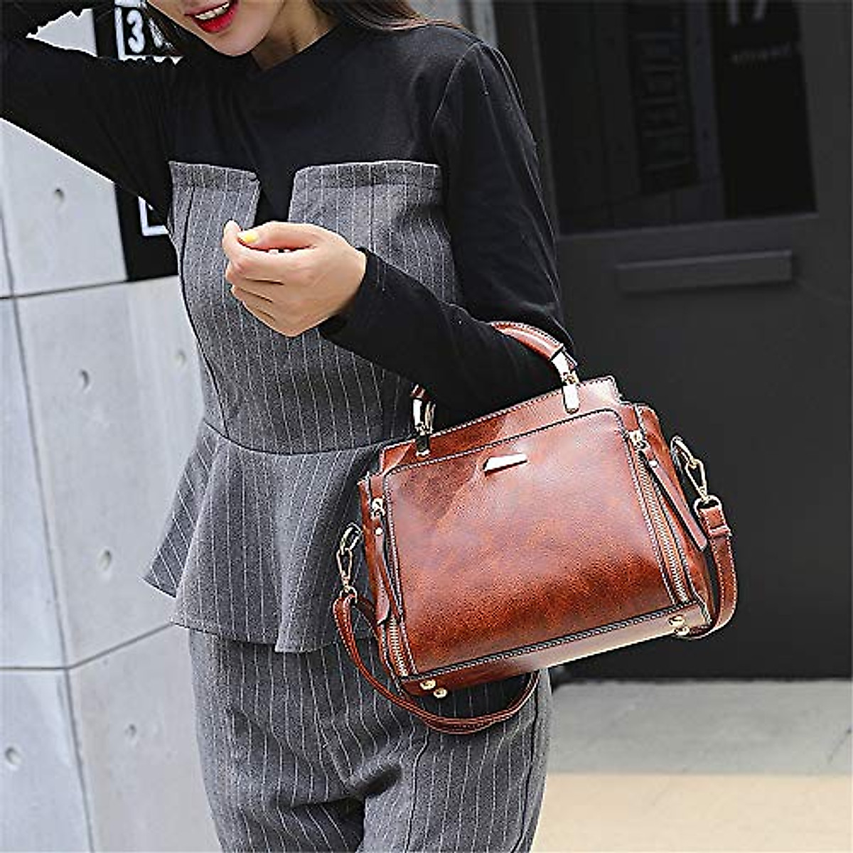 Mn&Sue Vintage SatchelHandbags for Women Shoulder Bag Work Tote Cross Body Messenger Bag (Dark Green)