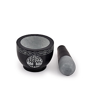 Samhita Tree of Life Natural Stone Mortar & Pestle Mortar Diameter- 3.75"x 2.75" Pestle-5" x 1.5"