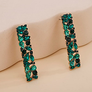 Denifery Square Dangle Earrings Sparkly Crystal Geometric Drop Statement Earrings Rhinestone Stud Earrngs for Women and Girls (Green)