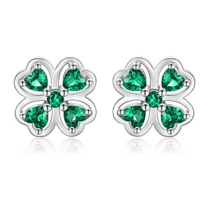 Irish Four Leaf Clover Jewelry for Women:925 Sterling Silver St Patricks Day Shamrock Rings Earrings Green Heart Luck Jewelry Gift for Women (Stud A)