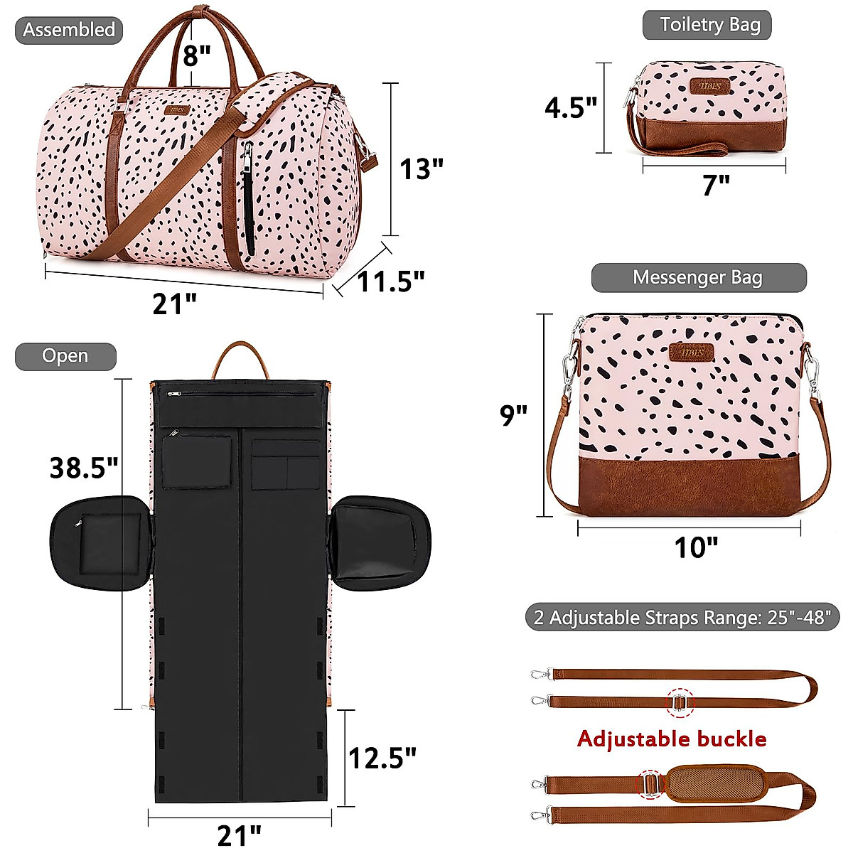 Convertible Garment Duffel Bag for Travel - Carry On Garment Bags With Toiletry Bag Large Weekender Bag for Men Women 2 in 1 Hanging Suitcase Suit Travel Duffel Overnight Bags 4pcs Set