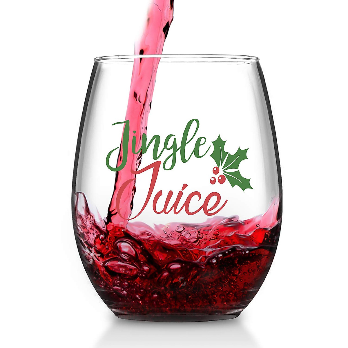 Jingle Juice Christmas Wine Glass, 15 Oz Funny Stemless Wine Glasses for Women Friends Men, Gift Idea for Christmas Wedding Party, Set of 2