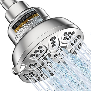 Drifop Filtered Shower Head, High Pressure Shower Head with Filters for Hard Water, Bathroom Water Softener Shower Head Adjustable Angle, 5 Spray Modes Fixed Showerhead (Chrome), BHS-001