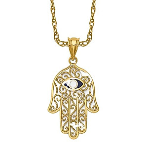 14K Yellow Gold Hamsa Hand of Fatima Evil Eye Protection Necklace Judaica Religious Pendant Israel Charm Only