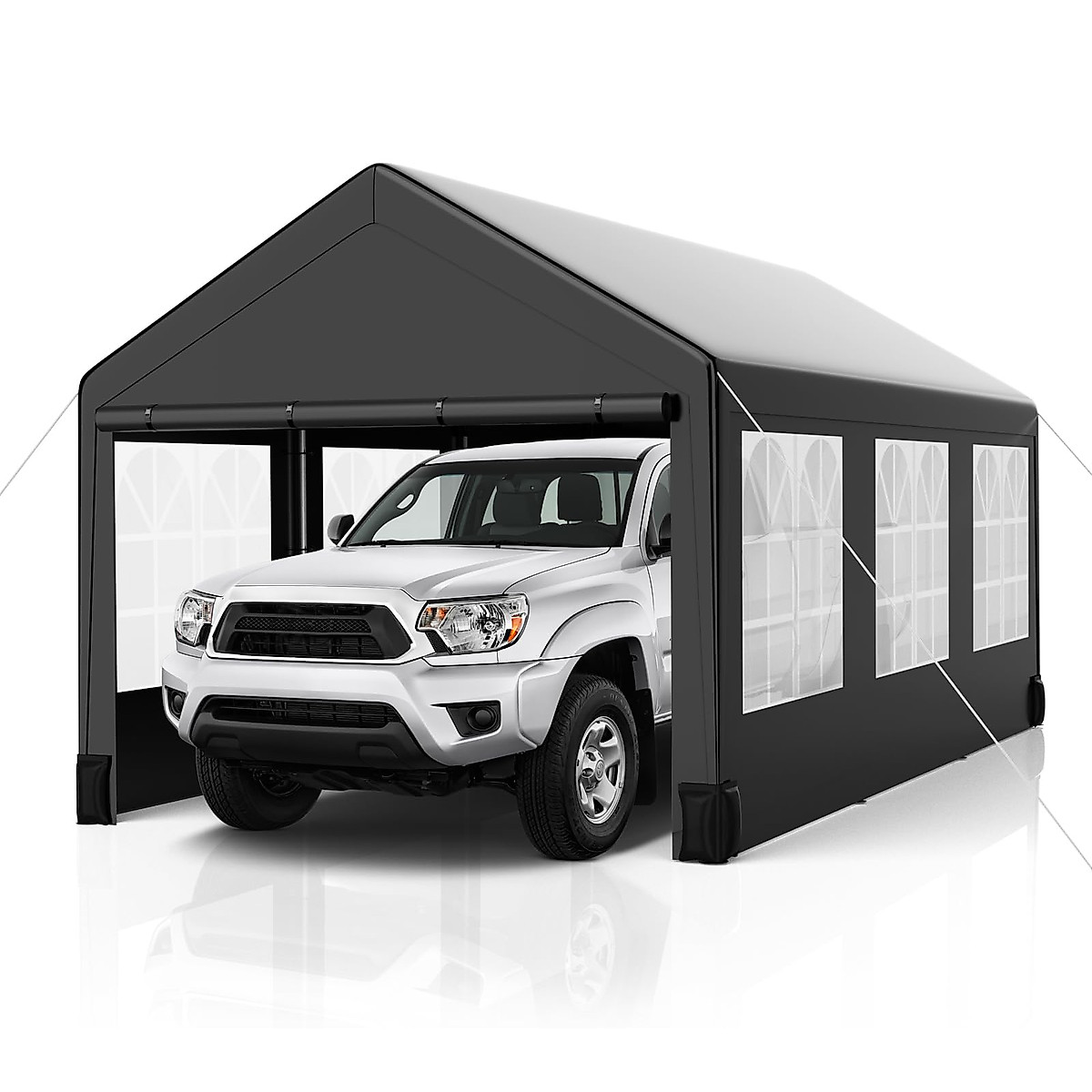 Carport 10x20ft Portable Garage, Heavy Duty Car Canopy with Roll-up Ventilated Windows & Side Doors, All-Season Tarp Car Port for SUV, Car, Truck, Boat