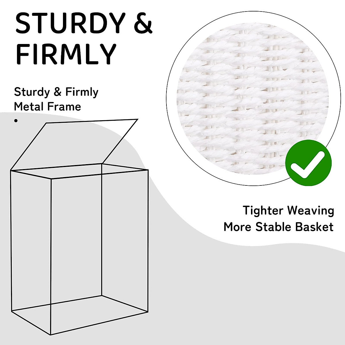 OIAHOMY Laundry Hamper with Lid, 23.8 Gal (90L) Wicker Hamper with Removable Liner Bags, Handwoven Clothes Hamper with Handles, Foldable Woven Paper Rope Hamper for Laundry Room, Bedroom-White