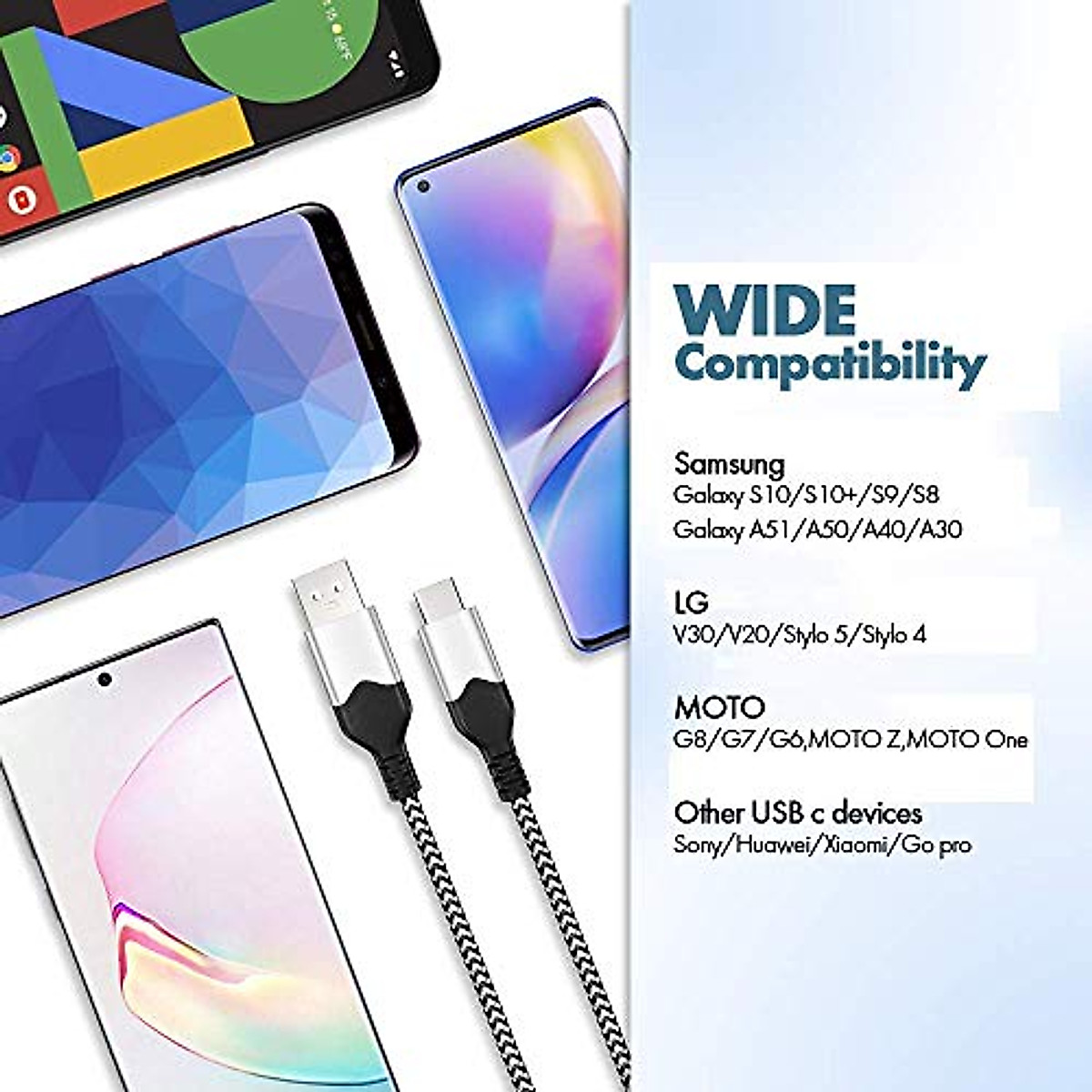 Deegotech USB C Cable 10ft, [2-Pack] Extra Long Nylon Braided USB C Charger Cable Type C Charger Fast Charging Compatible with Samsung Galaxy S10 S9 S8 Plus Note9 8 and More (3m)