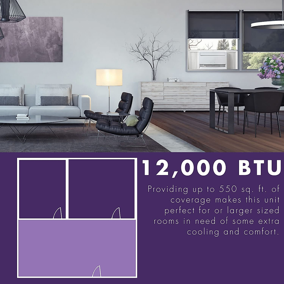 Freonic 12,000 BTU Window Air Conditioner and Dehumidifier, 115V, Window AC Unit for Rooms up to 550 Sq. Ft., Air Conditioner Window Unit with LED Display, Follow Me Remote, and Automatic Louvers