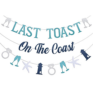 Sursurprise Coastal Bachelorette Party Decorations, Last Toast On The Coast Banner Kit Blue White for Beach Bachelorette Bridal Shower Party Supplies