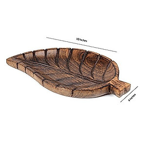 NIRMAN - Decorative Tray Wooden Leaf Design Serving Tray Platter Breakfast Table Kitchen Décor