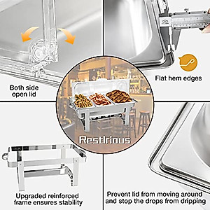 Restlrious Chafing Dish Buffet Set with Roll Top Plastic Cover, Stainless Steel 8 QT Rectangular Chafers and Buffet Warmers Set w/3 Third Size Food Pan, Water Pan, Fuel Can for Catering Event Party
