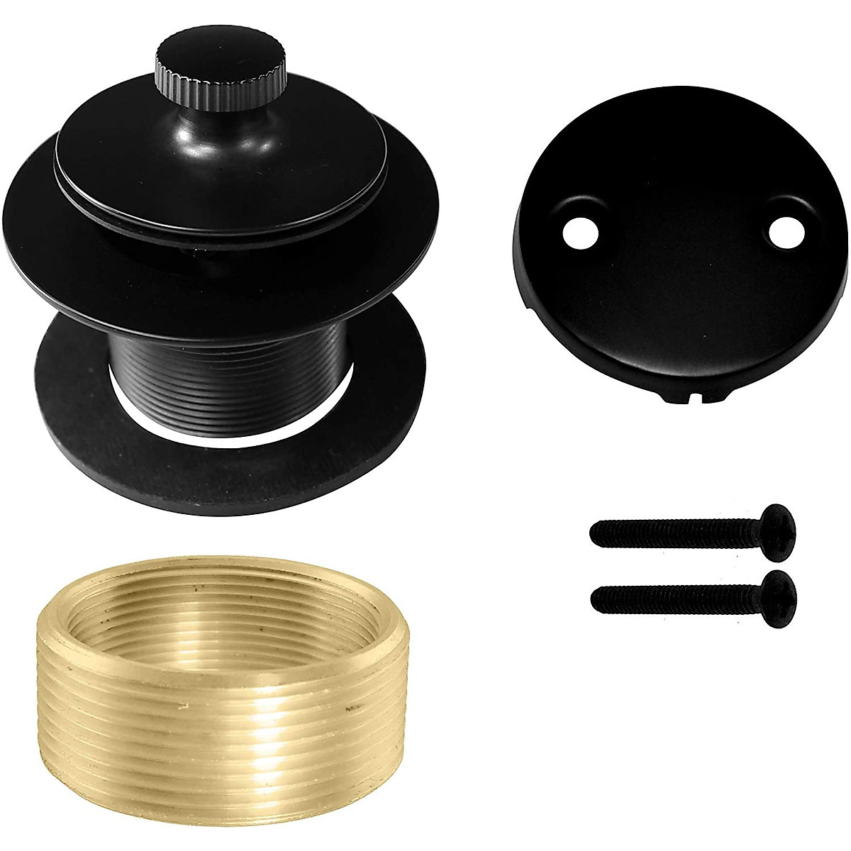Westbrass D94K-62 Twist & Close Bathtub Drain Stopper with 2-Hole Faceplate and Adapter Bushing, Matte Black