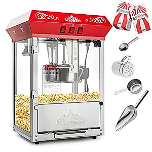 Olde Midway Bar Style Popcorn Machine Maker Popper with 10-Ounce Kettle - Red