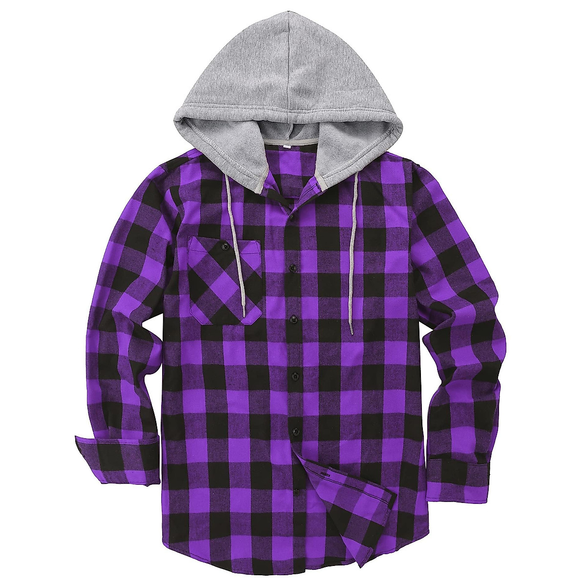 ZITY Men's Flannel Hoodie Shirts Casual Button Down Plaid Shirt Jackets for Men Long Sleeve Stylish Hooded with Pocket Black Purple Medium