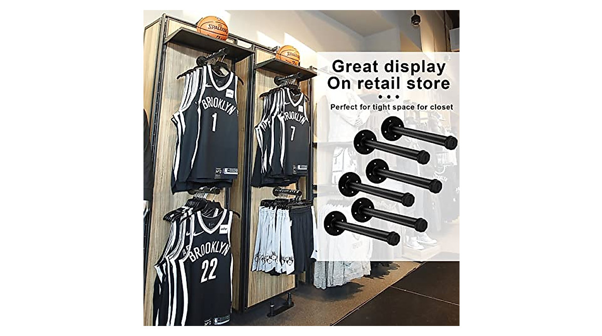 6 Pack 12-Inch Industrial Pipe Clothes Racks for Wall Mounting
