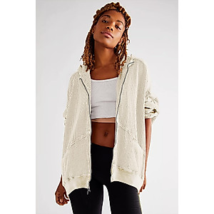 Womens Fashion Zip Up Hoodies Oversized Waffle Knit Jacket Shirts Long Sleeve Solid Shacket Blouse with Pockets