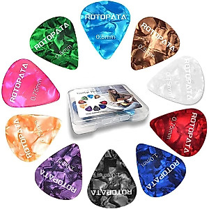 30 Pack Guitar Picks Plectrums with Organizer Storage Box, 0.5 0.75 1.0 mm Includes Thin Medium Heavy Thickness, Variety Colorful Celluloid Plectrums for Bass Electric Acoustic Guitars Ukulele