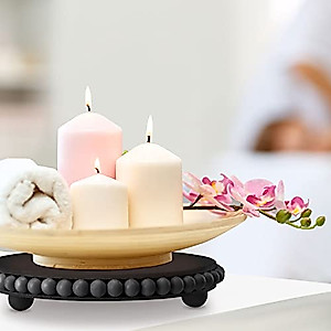 2 Pcs Beaded Wood Pedestal Stand Wooden Risers for Display Farmhouse Round Display Stands Decorative Accent for Coffee Bar, Bathroom, Kitchen Island, Plant Pot (Black, 6/9.5 Inch)