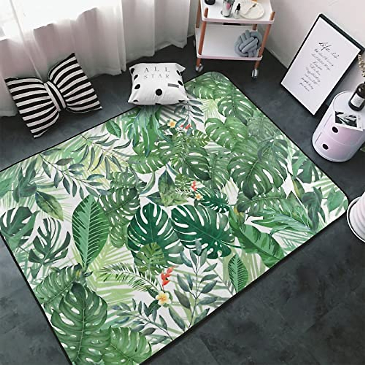 YEAHSPACE Palm Tree Leaf Rug 60x39 inch Area Rugs Modern Living Room Dorm Bedroom Decor Tropical Jungle Palm Tree Leaf Green