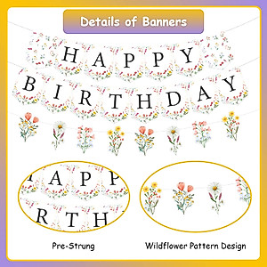 Fangleland She is A Wildflower Theme Birthday Decorations for Girls - Daisy Macaroon Pastel Balloons, Happy Birthday Banner, Cake Cupcake Toppers - Floral Baby Shower Party Decors Supplies