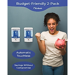 Automatic Wall Mounted Soap Dispenser for Bathroom (2-Pack White), Commercial Hand Soap Dispenser Wall Mount, Touchless Hand Sanitizer Dispenser, (Dispensador de Jabon de Bano Automatico) by EnBath