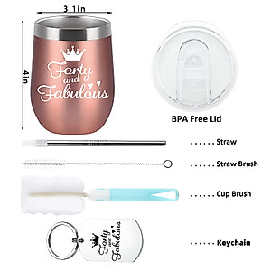 Diztoud 40th Birthday Gifts Women, Forty and Fabulous, 40th Birthday Decorations, Funny 40 Year Old Birthday Gifts for Her, Sister, Best Friends, 12oz Stainless Steel Wine Tumbler, Keychain and Box