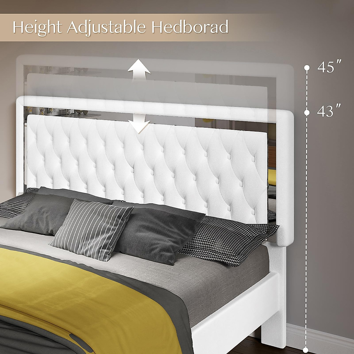 Jocisland Full Bed Frame with LED Lights Headboard&Footboard, Velvet Upholstered Full Size Platform Bed Frame No Box Spring Needed/White