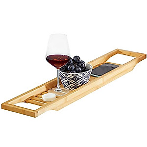 RoyalHouse Bamboo Bath Caddy Tray for Bathtub, Bath Table Tray with Book and Wine Glass Holder, Attractive Design, Suitable for Luxury Spa or Reading, Ideal Gift for Family & Friends