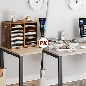 HOOBRO Literature Organizers, 12 Compartments Office Mailbox with Adjustable Shelves, Wood Countertop Literature Sorter for Office, Home, Classroom, Mailrooms Organization Rustic Brown FG12WF01