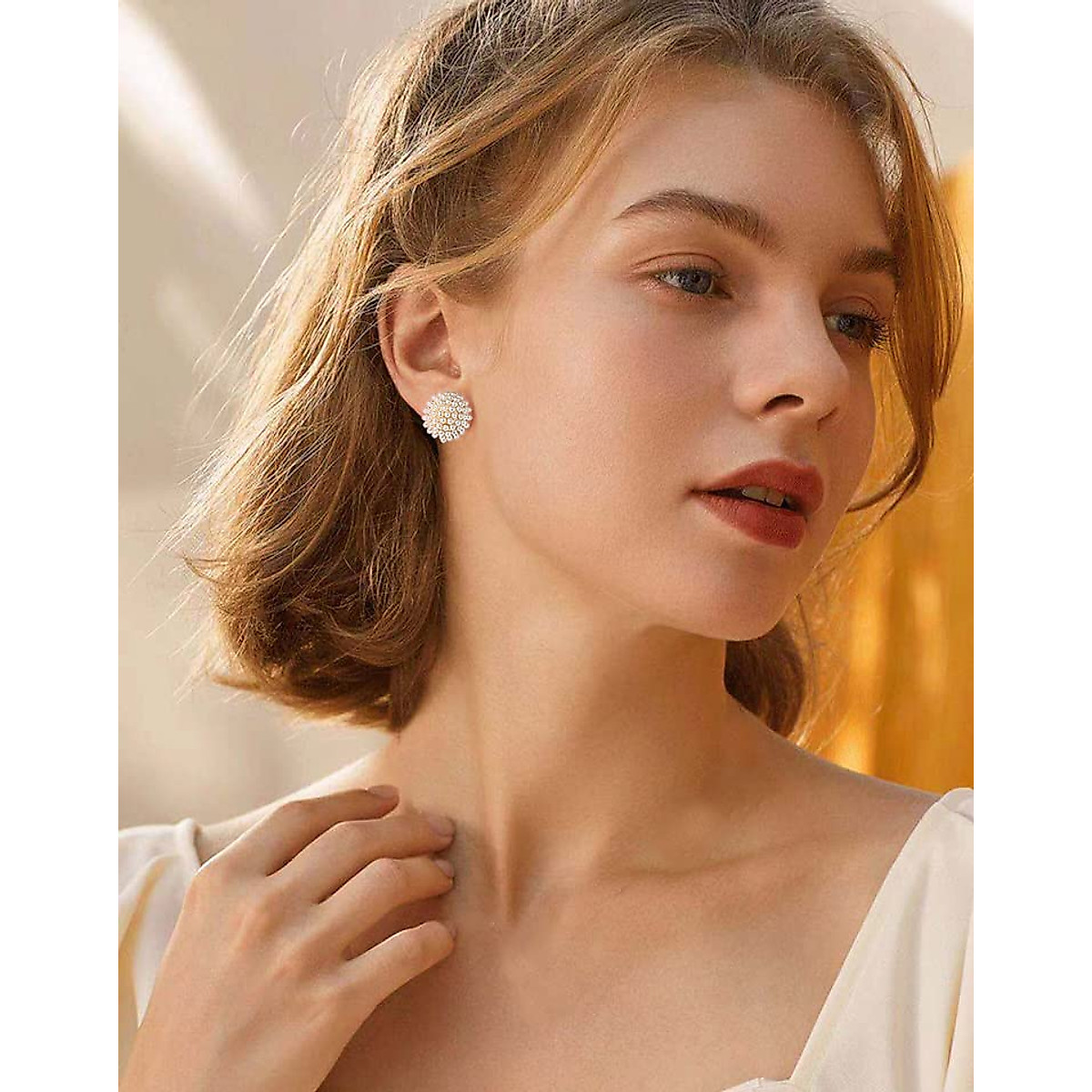 Pearl Earrings Stud for Women 18K Plated Gold Pearl Bridal Earrings for Wedding Birthday Anniversary Mothers Day (Gold Pearl Earrings)