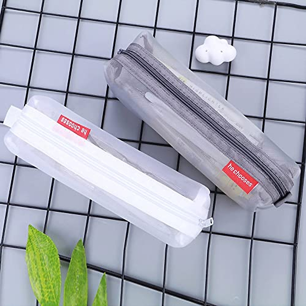 Clear Pencil Bag Big Storage Mesh Bag Nylon Pencil Bag Transparent Pencil Case Clear Pencil Case for Exam School Office,White (Type A)