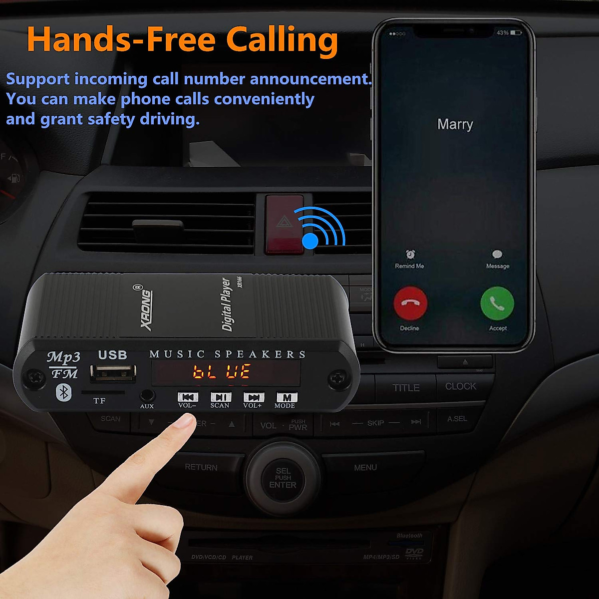 Bluetooth Audio Receiver FM Radio,MP3 Digital Player,LED 4-Digital Display,SD Card/USB Playback 3.5mm Audio Output(Black)