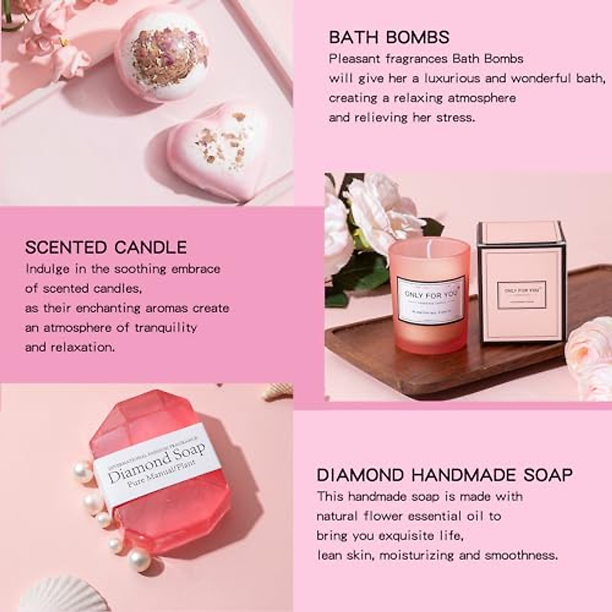 Birthday Gifts for Women,Gifts Basket for Women Rose Bath Relaxing Gift Set Self Care Package Unique Female Birthday Gift Ideas Box for Girlfriend Sister Best Friend Wife Bestie Mothers Day Gifts