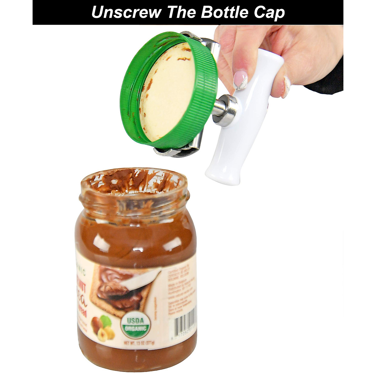 HOME-X Twist-Top Jar Opener, Easy Grip Opener, Great for Weak or Arthritic Hands, Strong Gripping Jar Opener, 3 ½” L x 1 ½” W x 2 ¾” H, White