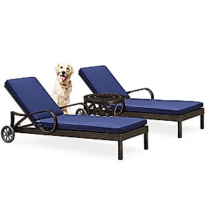 PURPLE LEAF Patio Chaise Lounge Chair Set Outdoor Cast Aluminum Adjustable Chairs with Side Table for Outside Beach Poolside Sun Tanning Bathing Recliner Pool Metal Lounger