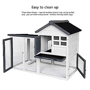 48''L Rabbit Hutch Indoor Outdoor Bunny Cage Rabbit Hutch Wood House Pet Cage for Small Animals (Grey/White)