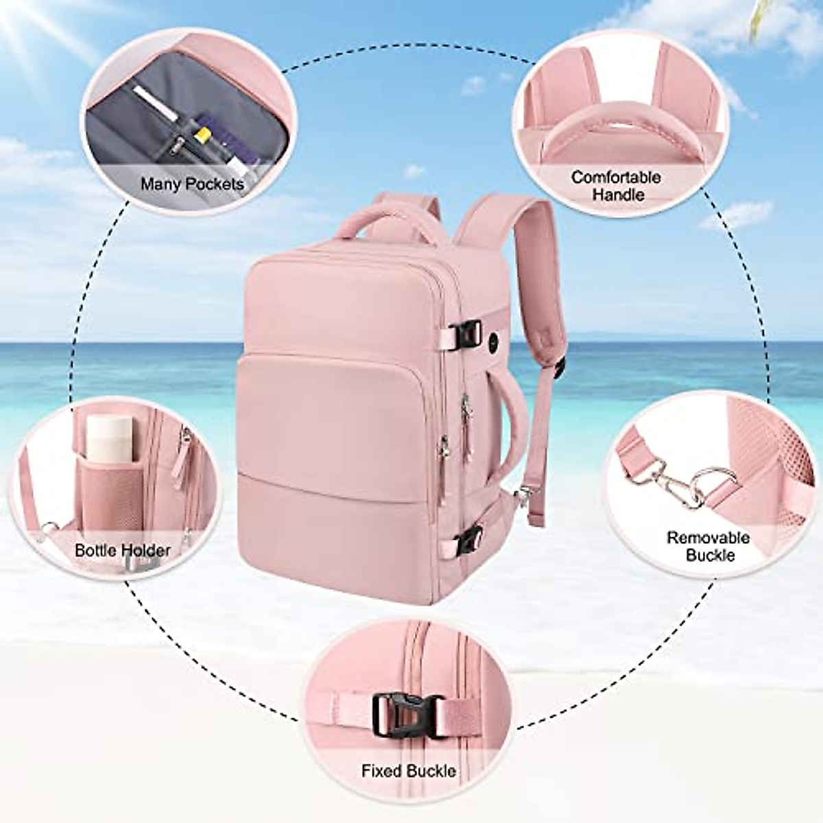 Hanples Large Travel Laptop Backpack for Women, Carry On Backpack, Hiking Backpack, Waterproof Durable Business Backpack with USB Charging Port, College Computer Bag, Fits 16 Inch Laptop