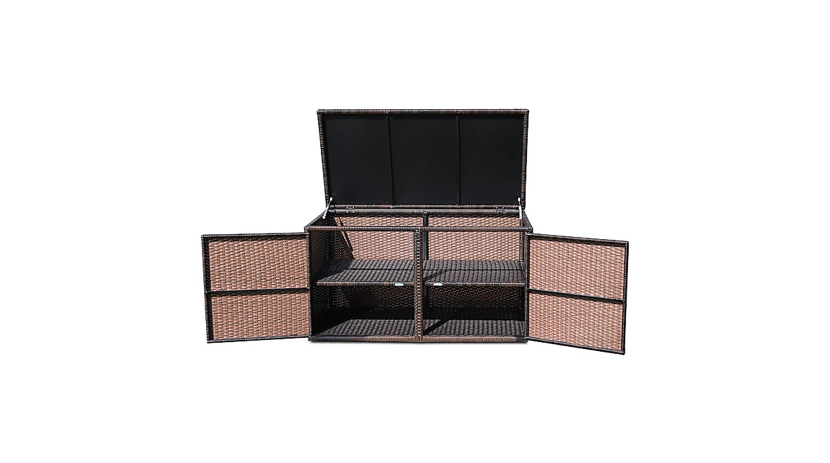 Tangkula Outdoor Wicker Storage Box - 88 Gallon Capacity