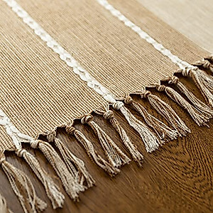 INUTOWA Handmade Tassels Tablecloth Embroidery Burlap Linen - Heavy Duty Wrinkle Free Rectangle Table Cloth for 6 Foot Tables Rustic Farmhouse Tablecloths for Outdoor Party Kitchen Coffee 55x86