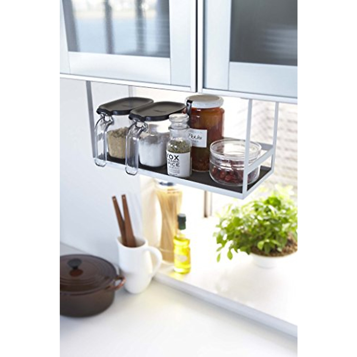 YAMAZAKI Home Under Shelf Spice Rack and Organizer for Kitchen Cabinets | Steel | Undershelf Solution, One Size, White