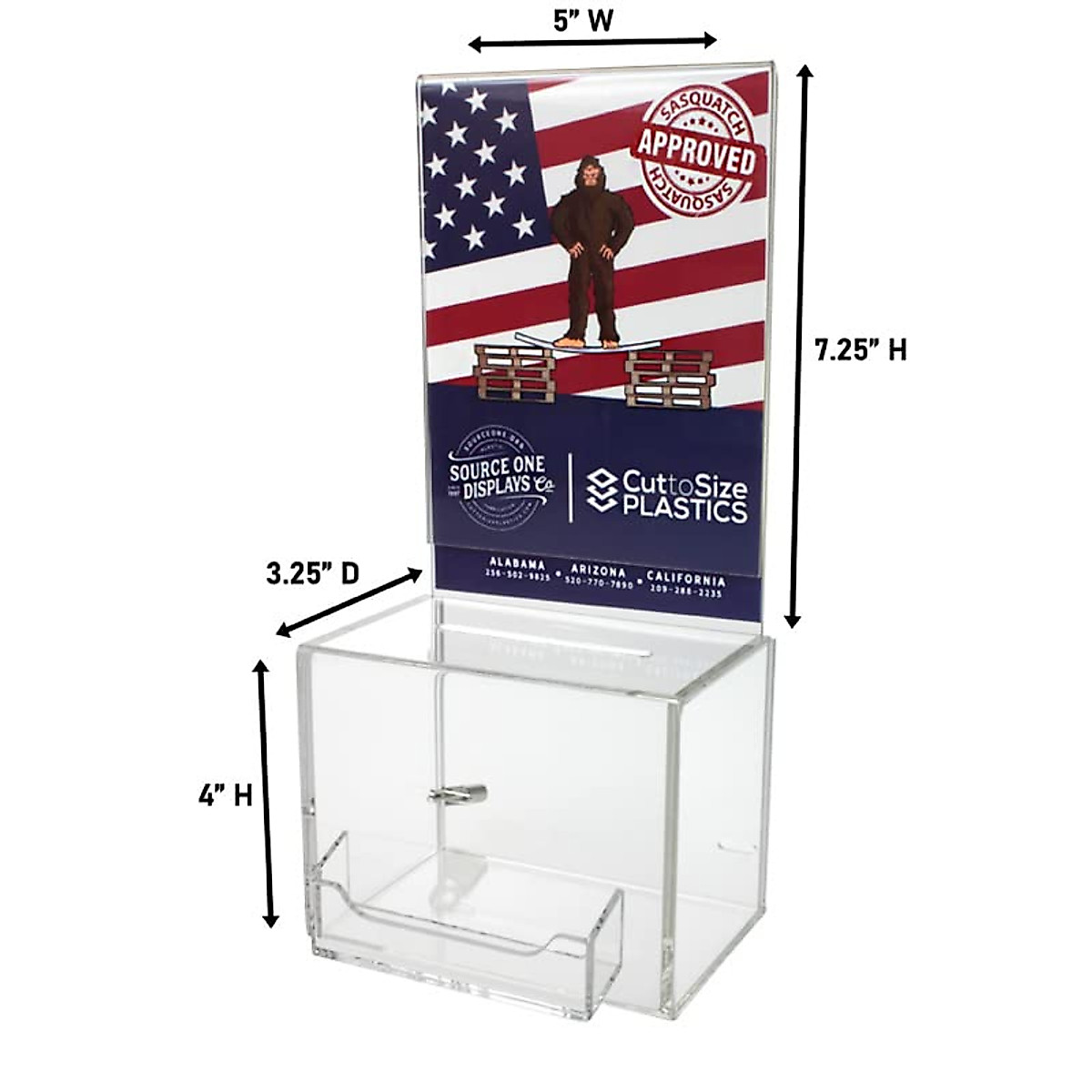 SOURCEONE.ORG Donation Box Oblong W/lock Keys Sign Holder and Business Card Holder