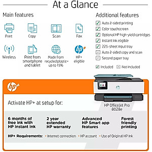 HP OfficeJet Pro 8028e All-in-One Wireless Color Inkjet Printer for Home Office, Blue- Print Scan Copy Fax-20 ppm, 35-sheet ADF, 4800 x 1200 dpi, Auto 2-sided Printing, Ethernet, Cbmou External Webcam