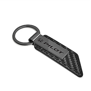 iPick Image Compatible with Honda Pilot Gunmetal Black Gray Metal Plate Carbon Fiber Texture Leather Key Chain