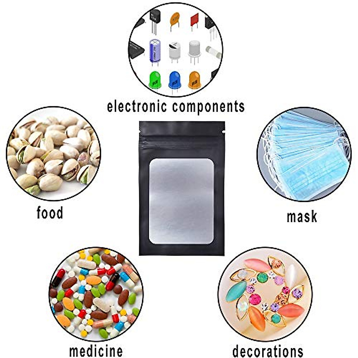 STUs 100 Pack Smell Proof Bags - 3 x 4.7 Inch Resealable Mylar Bags with Clear Window Foil Pouch Bag Flat Bag Matte Black