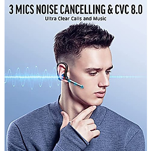 JOWAVE Bluetooth Headset V5.1 Built-in CVC 8.0 Noise Cancelling Bluetooth Earpiece with Microphones 120Hrs Standby Time Hands Free Wireless Headset with Storage Case Driving/Office/Business