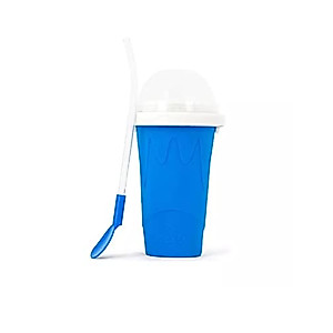 Slushy Cup – 10.6 x 20.6 cm Slushy Maker Cup with Lids & 2 in 1 Straw and Spoon – Quick Ice Maker Cup for Kids & Adults, Summer Homemade DIY Smoothies Slushy Maker Cup - 400 ml (Blue)